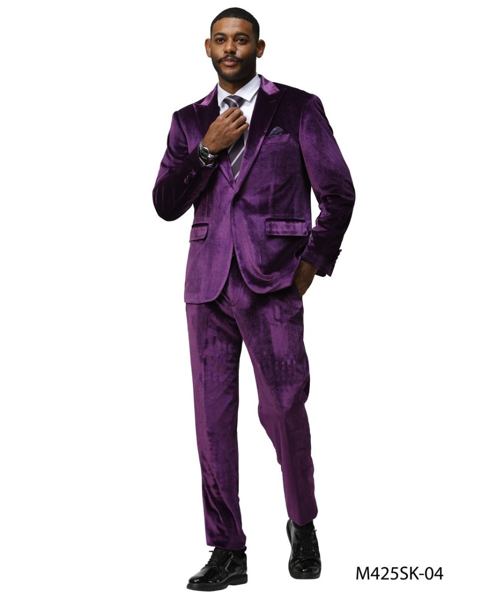 Tazio Men's 2pc Skinny Fit Velvet Suit - Solid Color