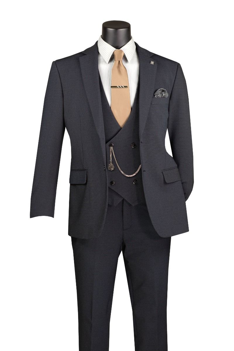 Vinci Men's 3 Piece Super Stretch Modern Fit Suit - Adjustable Waistband