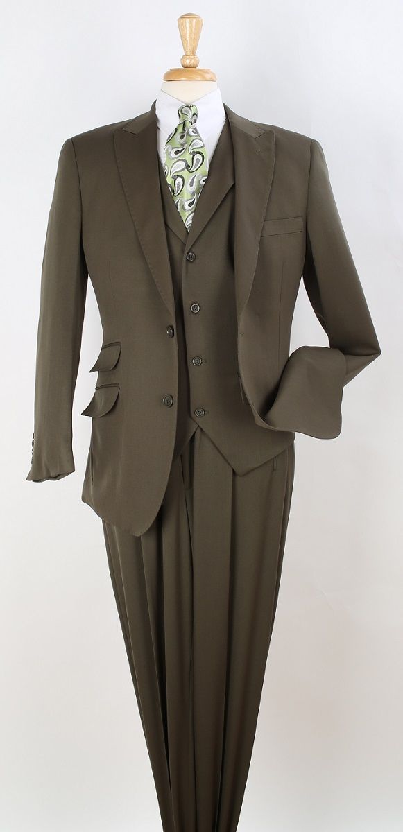 Apollo King Men's Outlet 3pc 100% Wool Suit - Fashion Peak Lapel