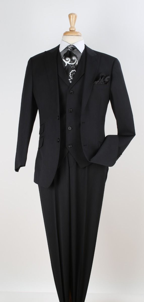 Apollo King Men's Outlet 100% Wool 3pc Fashion Suit - Stylish Peak Lapel
