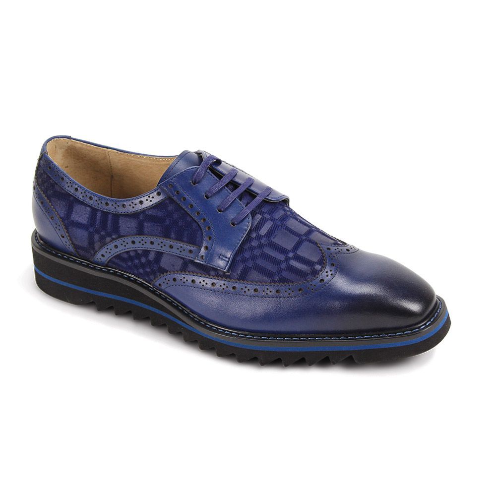 Giovanni Men's Leather and Fabric Dress Shoe - Wingtip Design