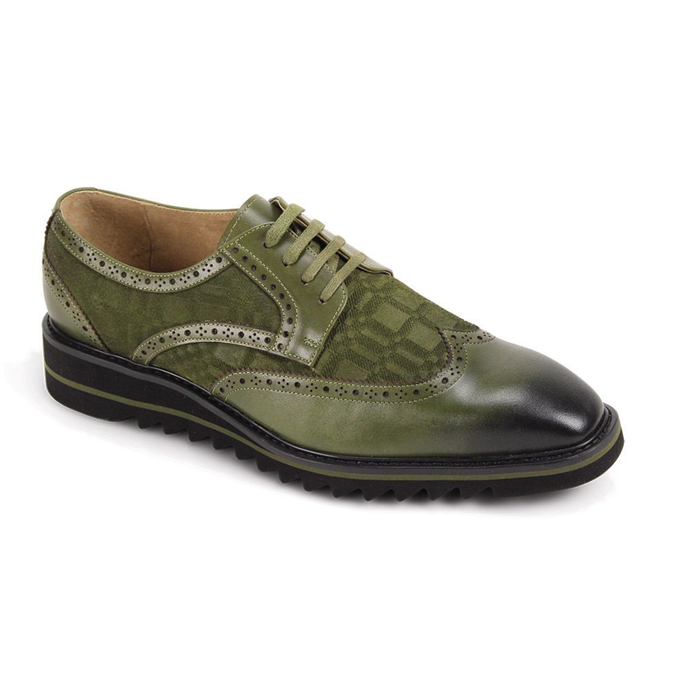 Giovanni Men's Leather and Fabric Dress Shoe - Wingtip Design