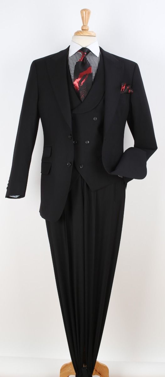 Apollo King Men's 3pc 100% Wool Suit - Fashion V-Taper Vest