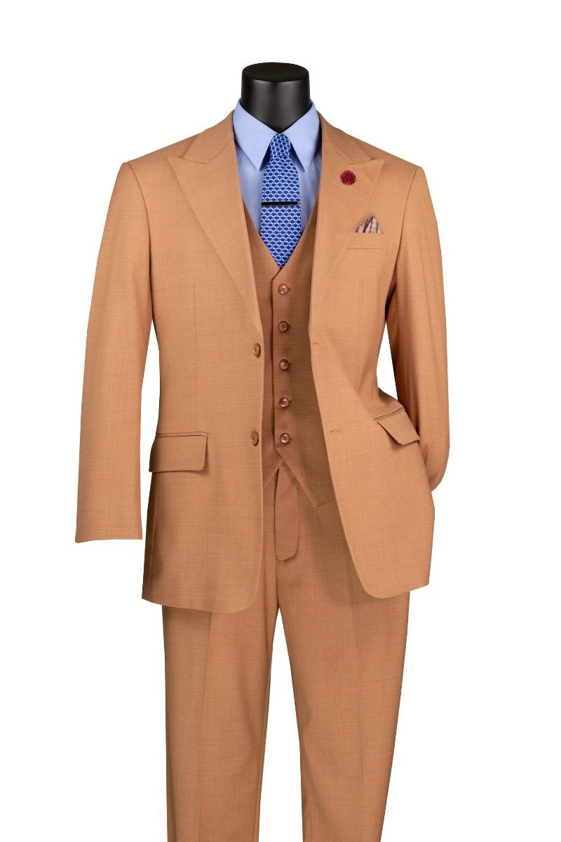 Vinci Men's 3 Piece Executive Suit - White Peak Lapel
