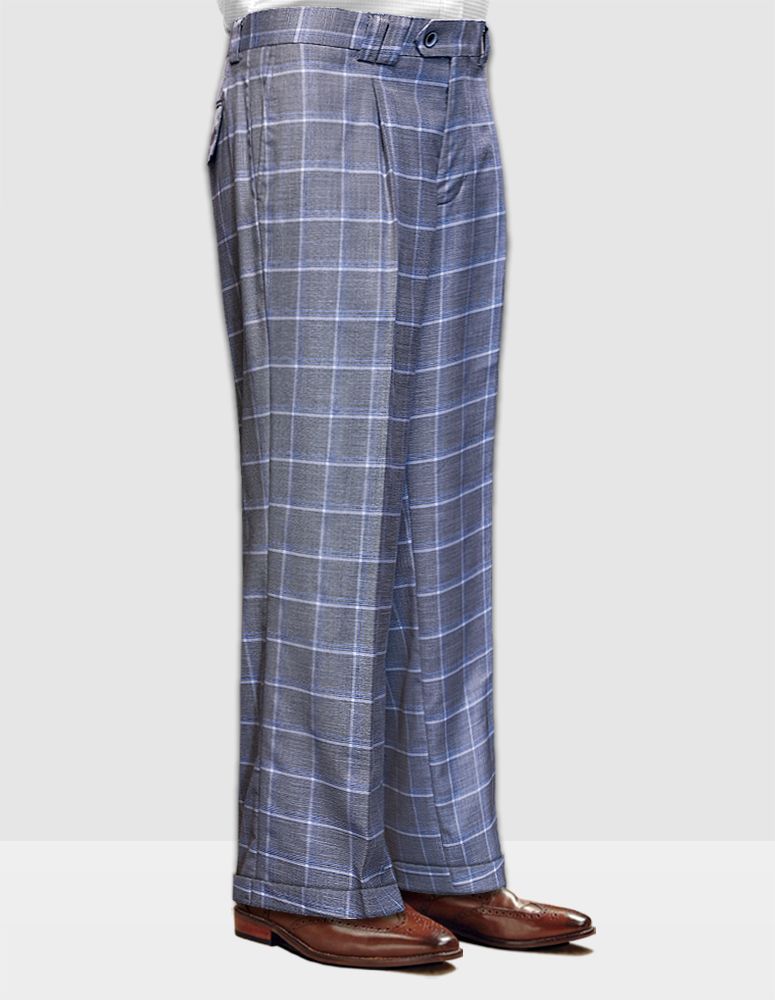 Statement Men's Outlet 100% Wool Pant - Wide Leg Plaid Slacks