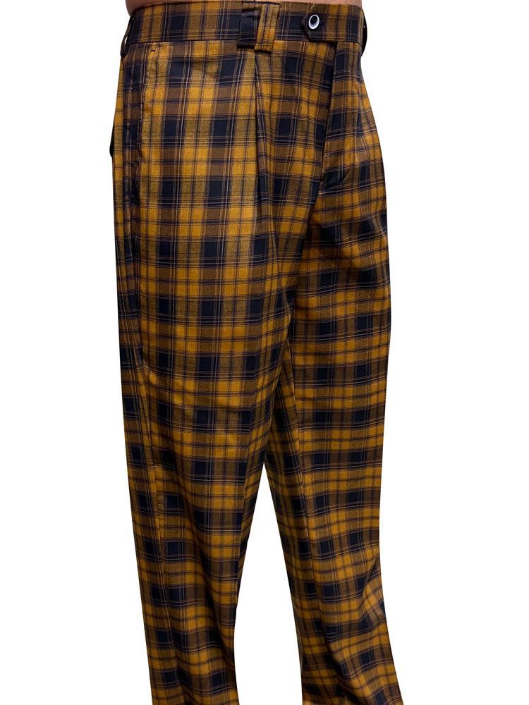 Statement Men's Outlet 100% Wool Pant - Wide Leg Plaid Slacks