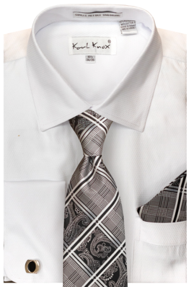 Karl Knox Men's French Cuff Shirt Set - Windowpane Patterns