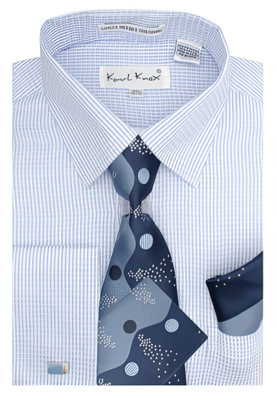 Karl Knox Men's French Cuff Shirt Set - Two Tone Wave