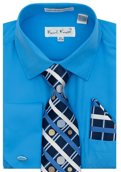 Karl Knox Men's French Cuff Shirt Set - Bold Windowpane