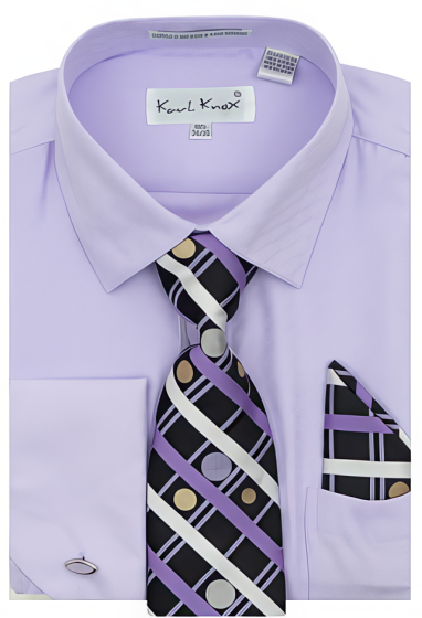 Karl Knox Men's French Cuff Shirt Set - Bold Windowpane