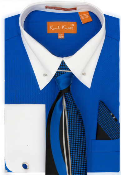 Karl Knox Men's French Cuff Shirt Set - White Collar